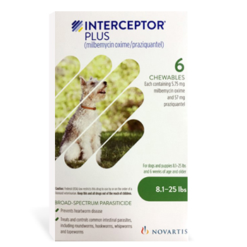 INTERCEPTOR PLUS DOG 8.1-25LBS 6 TAB by NOVARTIS PET RX(Vet)