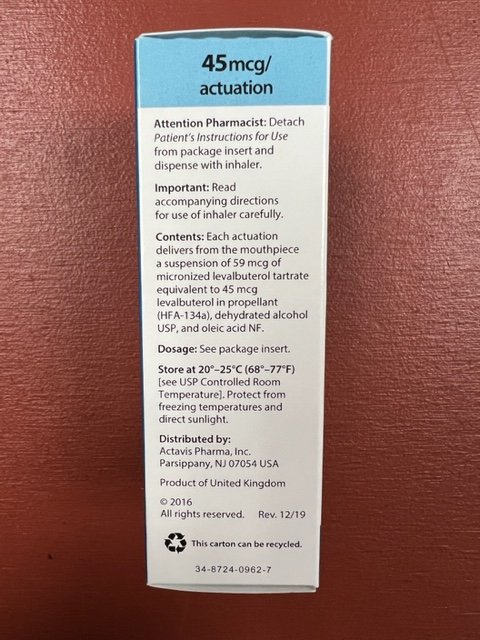 Rx Item-Levalbuterol Generic Xopenex HFA 45Mcg Inhaler 15Gm By Teva