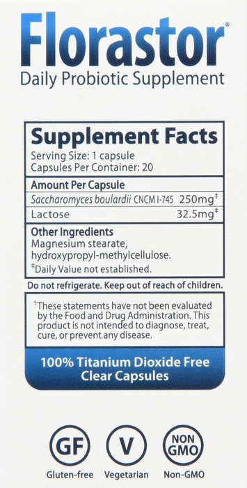 Florastor Probiotic Supplement 250 mg Capsules - 20 Count