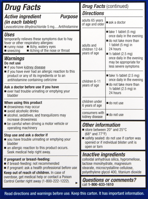 Xyzal 24Hr Allergy 5Mg Tablet 10Ct By Chattem Drugs Levocetirizine