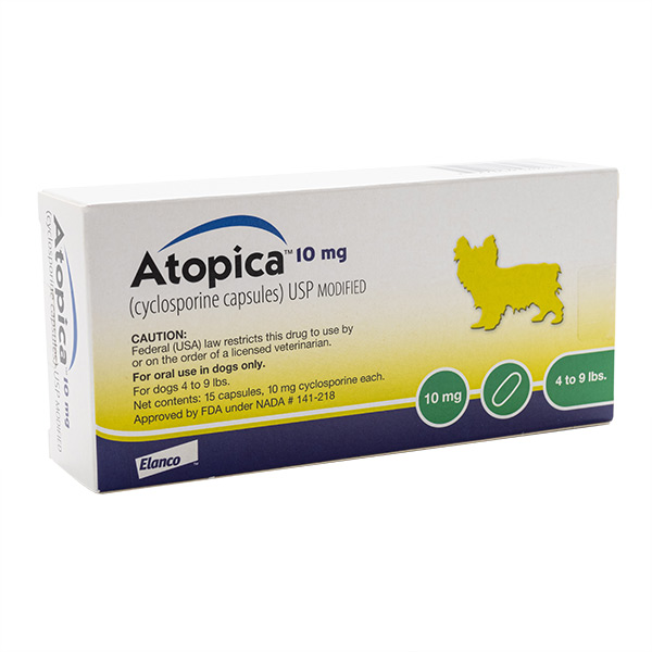 Atopica Capsules 10mg (Green) 4-9 Lbs Canine 15 CAPS By Elanco(Vet)