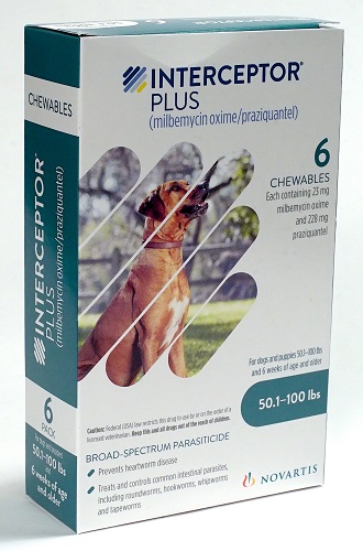 Interceptor Plus Chewables For Dogs 50.1 To 100 Pounds Blue Label (6 ...