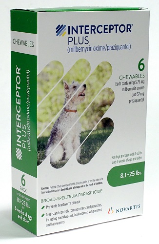 Interceptor Plus [Green] 8.1-25# Canine 5.75mg - 5 X6-Dose Bx5 By ...