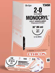 Suture #3-0 Monocryl (Fs-1) 3/8 Circle Rev Cut 24mm / 36 Violet B12 By ...