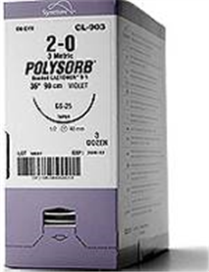 Suture #2-0 Polysorb (C-14) 3/8 Circle Rev Cut 24mm / 30 Violet ...