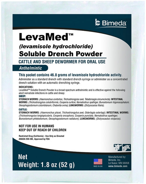 Levamed Soluble Drench Powder (Levamisole Hydrochloride) - 52G Pouch ...