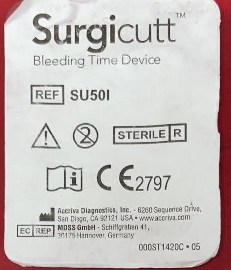 Surgicutt Adult Bleeding Time Device 1mm Blade (Filter Paper Sku 026158 ...