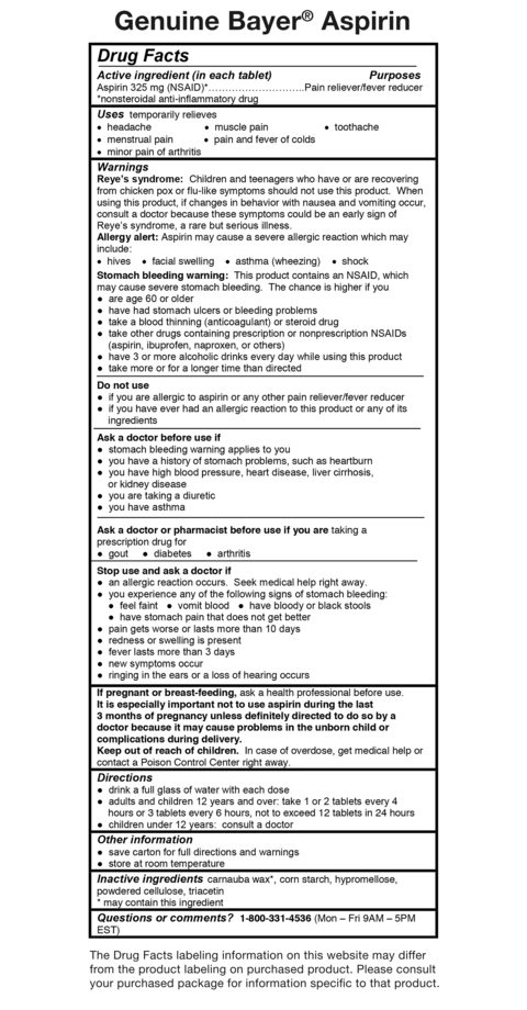 Bayer Aspirin 325 mg Tab 500 Tab