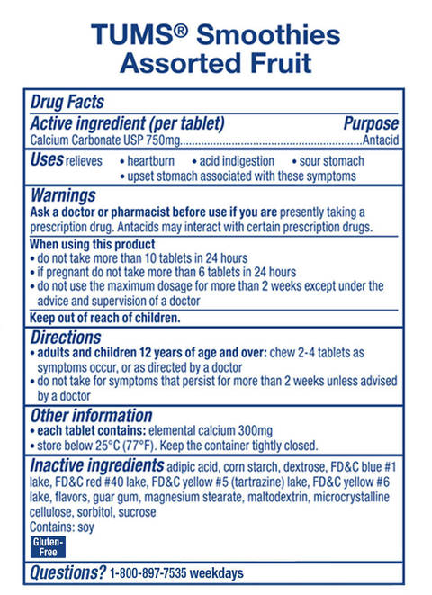 Tums Extra Strength Smoothies 250 Chewable Tablets
