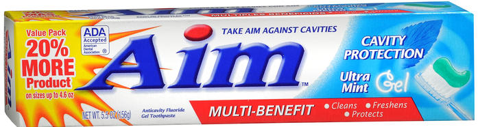 Aim Cavity Protection Anticavity Fluoride Gel Toothpaste Ultra Mint 5.5 OZ