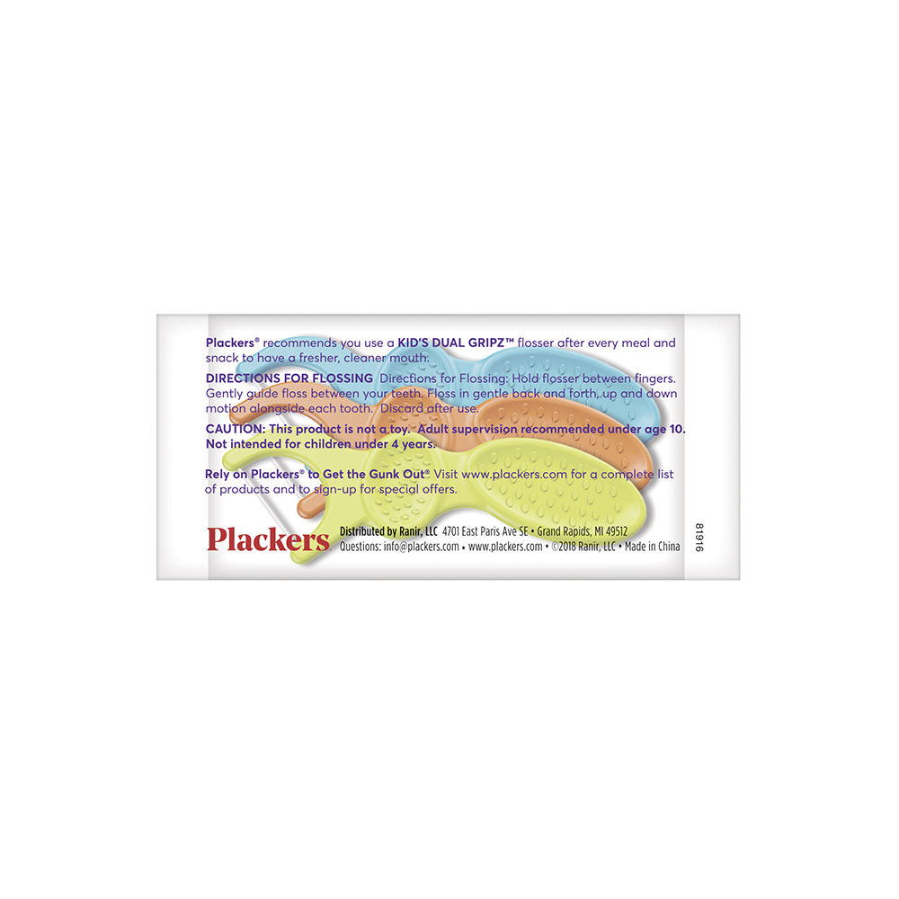 Plackers Flossers Kids Dual Grip 3 Count Case Of 864