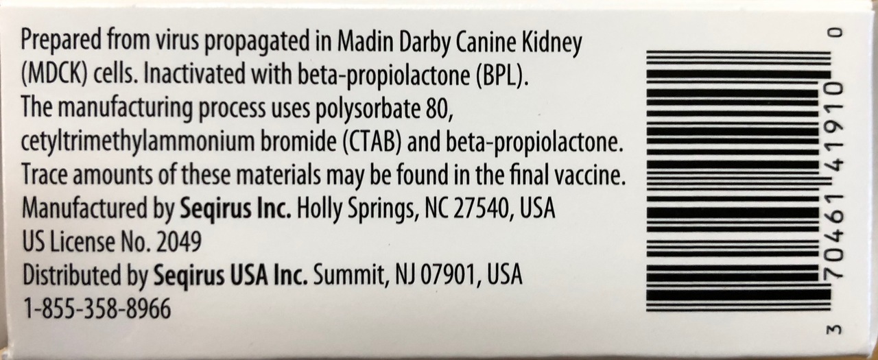 RX ITEM-Flucelvax Seqirus Quad In VIAL 10 DOSE 5ML For 20-21 BY SEQUIRIS