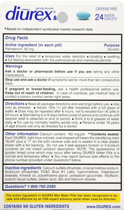 Pack of 12-Diurex Max Water Caplets 24CT By Alva-Amco Pharmacol Cos.Inc.