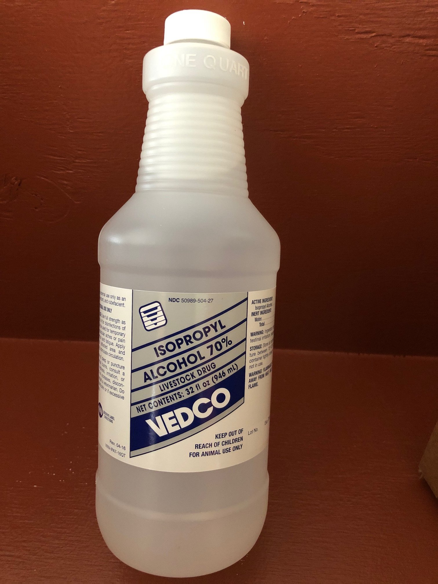 Alcohol Isopropyl 70% Qt By Vedco(Vet) Veterinarian Use 32 oz