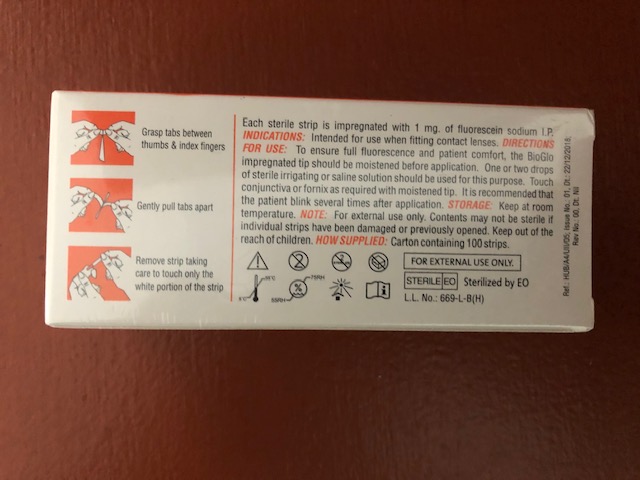 Rx Item-Bioglo Fluorescein sodium 1mg Strips box of 100 by Hub Pharma