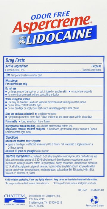 Aspercreme Lidocaine 4% No-Mess Roll-On Pain Relief Liquid 2 5oz by Chattem