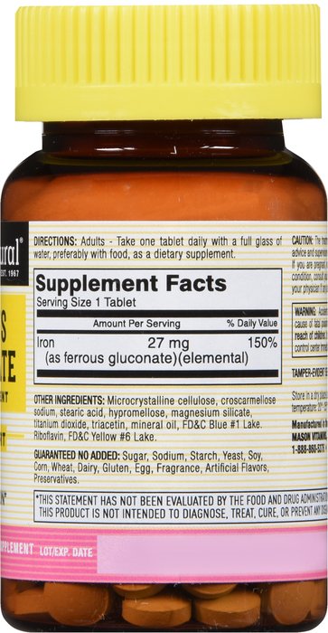 Case of 12-Ferrous Gluconate 240mg Tablet 100 Count Mason
