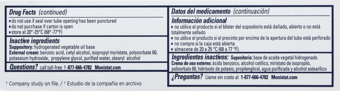 Monistat 3 Miconazole Disp Combo Pack (3 SUPPOSITORIES+ONE CREAM) One Box