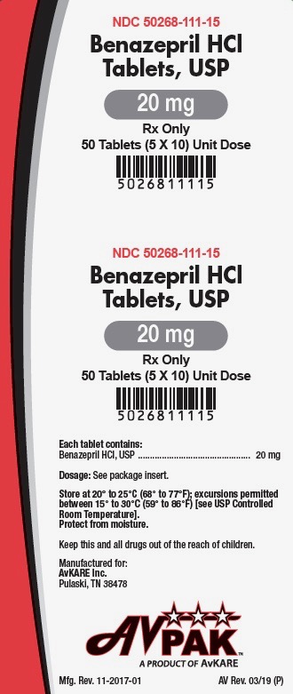 Rx Item-Benazepril 20MG 50 Tab by Avkare Pharma USA Gen Lotensin Unit Dose