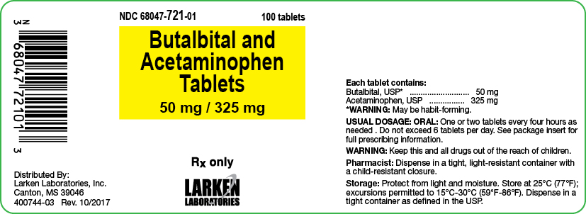 Rx Item-Butalbital-Acetaminophen 50-325 MG 100 Tab by Larken