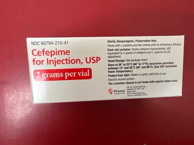 Rx Item-Cefepime 2GM 10 Single Dose Vial by Piramal Exp 01-2023