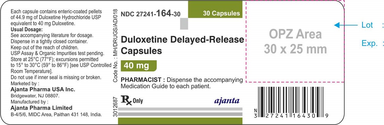 Rx Item-Duloxetine 40MG DR 30 Cap by Ajanta Pharma USA Gen Cymbalta