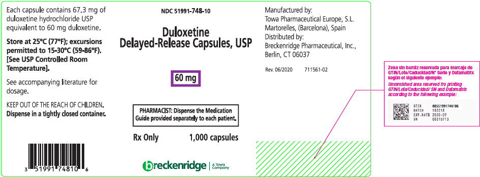 Rx Item-Duloxetine 60MG DR 1000 Cap by Breckenridge Pharma USA Gen Cymbalta