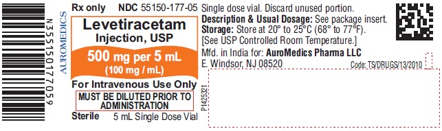 Rx Item-Levetiracetam 500MG 10X5 ML SDV by Auromedics Gen Keppra