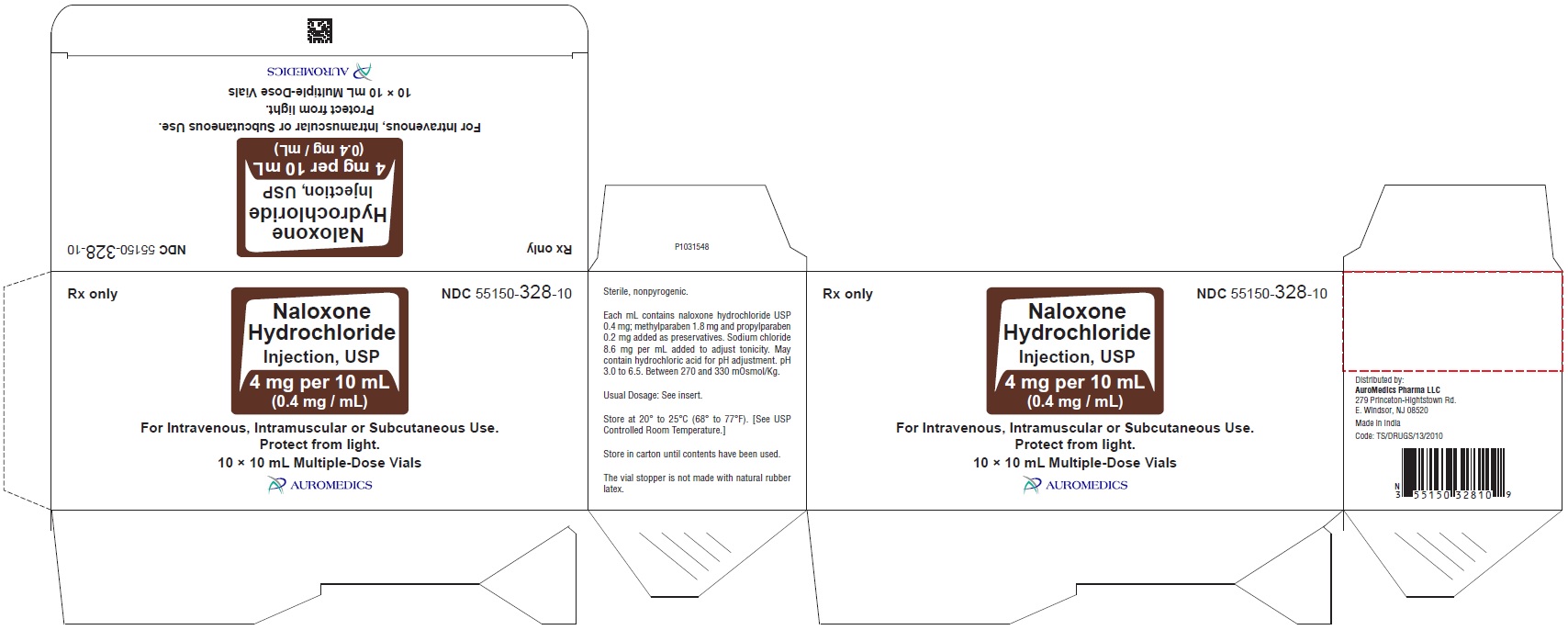 Rx Item-Naloxone Hcl 4MG 10X10 ML Multi Dose Vial by Auromedics Gen Narcan
