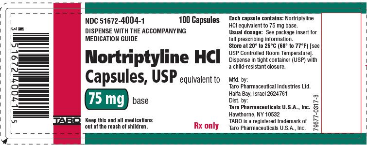 Rx Item-Nortriptyline 75MG 100 CAP by Taro Pharma USA Gen Pamelor