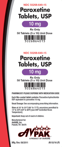 Rx Item-Paroxetine 10MG 5X10 Tab by Avkare Pharma USA Gen Paxil UD