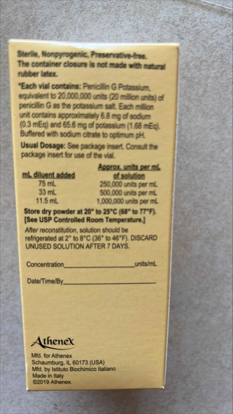 Rx Item-Penicillin G 20MMU Vial by Athenex Pharma USA Gen Pfizerpen