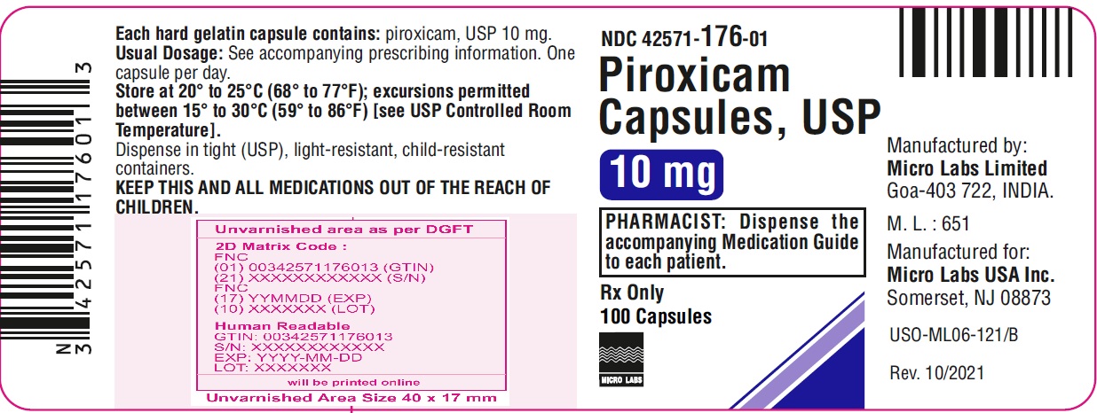 Rx Item-Piroxicam 10MG 100 Cap by Micro Labs USA gen Feldene