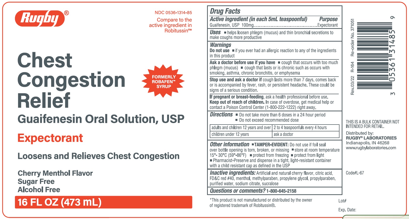 Guaifenesin 100 Mg Chry Sol 473 Ml By Major Pharma Gen Robitussin