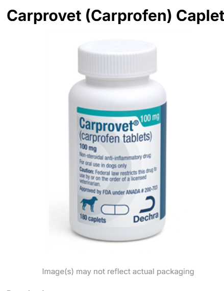 Carprovet (Carprofen) Caplet-Shaped Tablets for Dogs 100mg 180 Co180 By ...