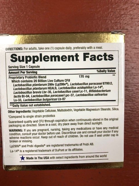 Probiotic 10 Ultra Strength 20B Capsule 30 Count Natures Bounty