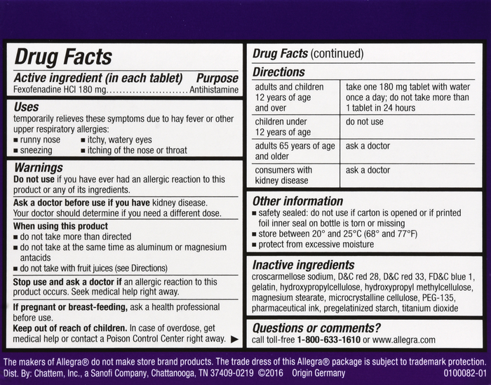 Allegra Otc 24Hr 180 Mg Gelcaps 60 By Chattem Drug & Chem Co USA