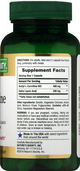 Case of 24-Acetyl L-Carnitine 400 mg Cap 30 By Nature's Bounty USA