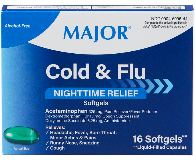Pack Of 12-Cold And Flu Nighttime Sgc Soft Gel 16 By Major Pharma USA