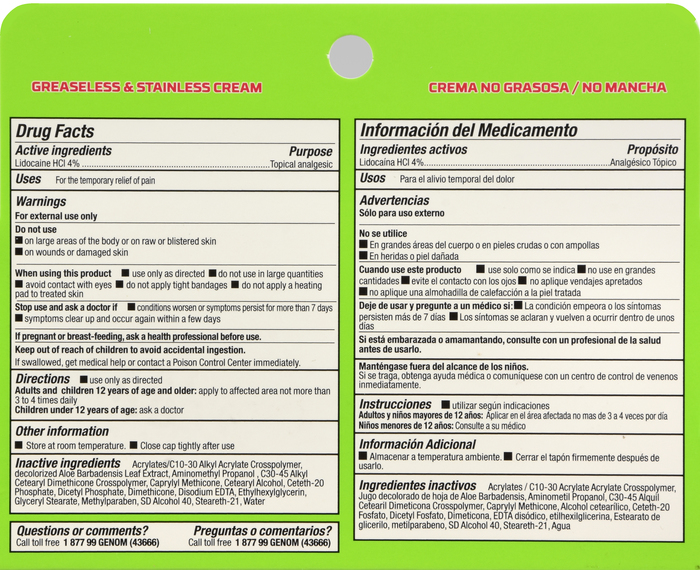 Dragon Pain Relief Lidocaine 4% Cream 2 7 oz By Genomma Lab USA