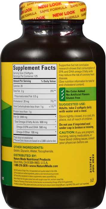 Pack of 12-Fish Oil 1000 mg Softgel Soft Gel 250 By Pharmavite Pharm ...