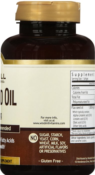 Flax Seed Oil 1000 mg Sgc Soft Gel 1000 mg 100 By Windmill Health ...
