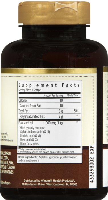 Flax Seed Oil 1000 mg Sgc Soft Gel 1000 mg 100 By Windmill Health ...