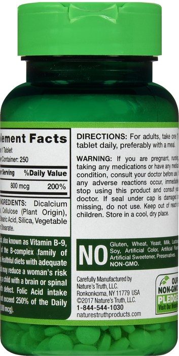 Pack of 12-Folic Acid 800Mcg Tablet Tab 250 By Rudolph Investment Group ...