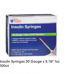 Good Neighbor Pharmacy Insulin Syringes 30Gx5/16 1cc 100ct By Trividia