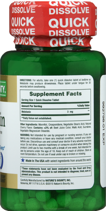 Melatonin 3 mg Quick Dissolve Tab 3 mg 240 By Nature's Bounty USA