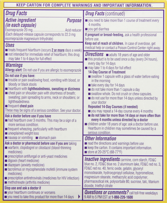 Nexium 24HR OTC 20 mg Mini Capsule 20 mg 14 By Glaxo Smith Kline ...