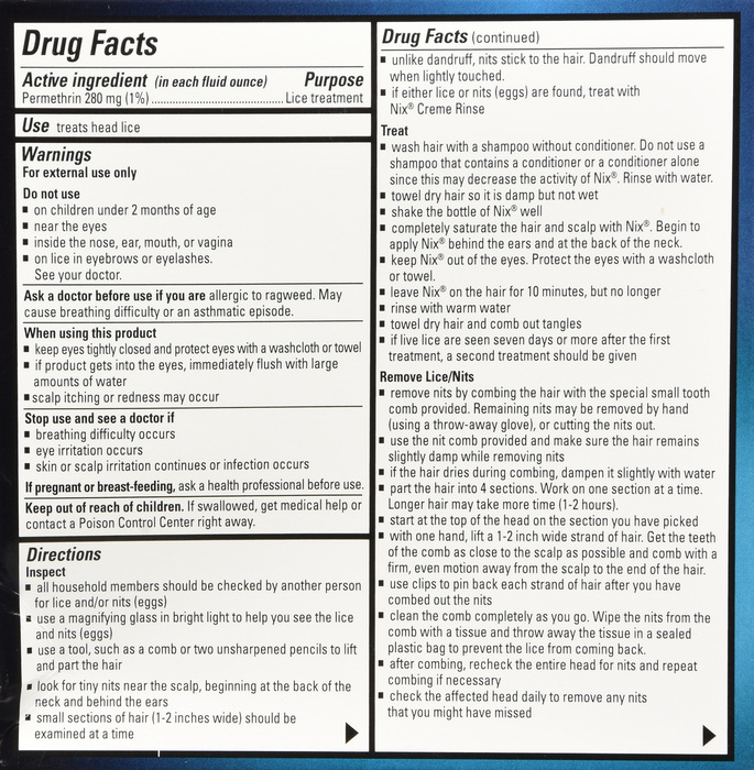 Nix Cream Rinse 1% Family Pack Liquid 2X59 ml By Medtech USA