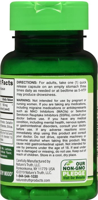 Pack of 12-5 HTP 100 mg Cap 50Ct Natures Truth Capsule 100 mg 50 By