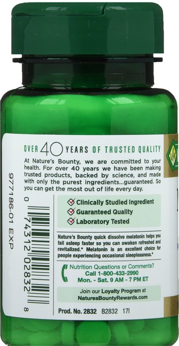 Pack of 12-Melatonin 1 mg Tablet Nat Bounty Tab 1 mg 180 By Nature's ...